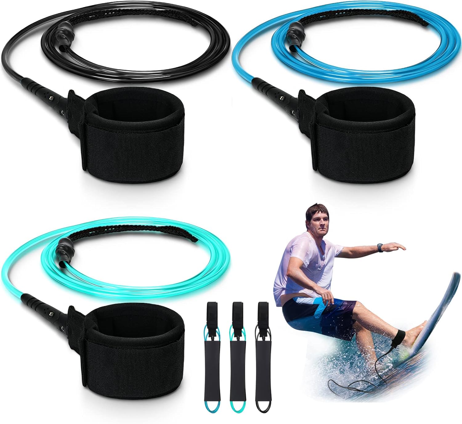Amazon.com : Woanger 3 Pcs 6 ft Surfboard Leash Lightweight Straight ...