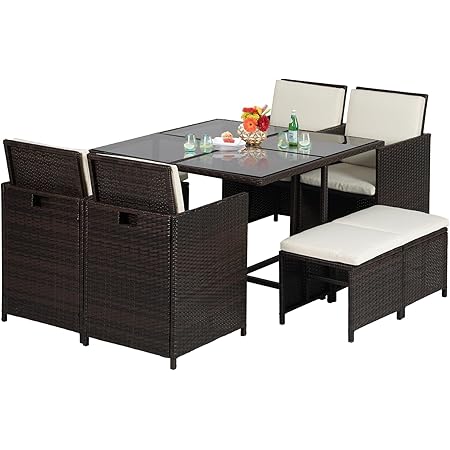 Amazon.com: Yaheetech 7 Piece Patio Dining Set Outdoor Acacia Wood Bar ...