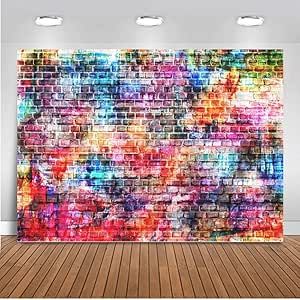 Amazon.com : Mocsicka Colorful Brick Wall Backdrop Vintage Brick Grunge ...