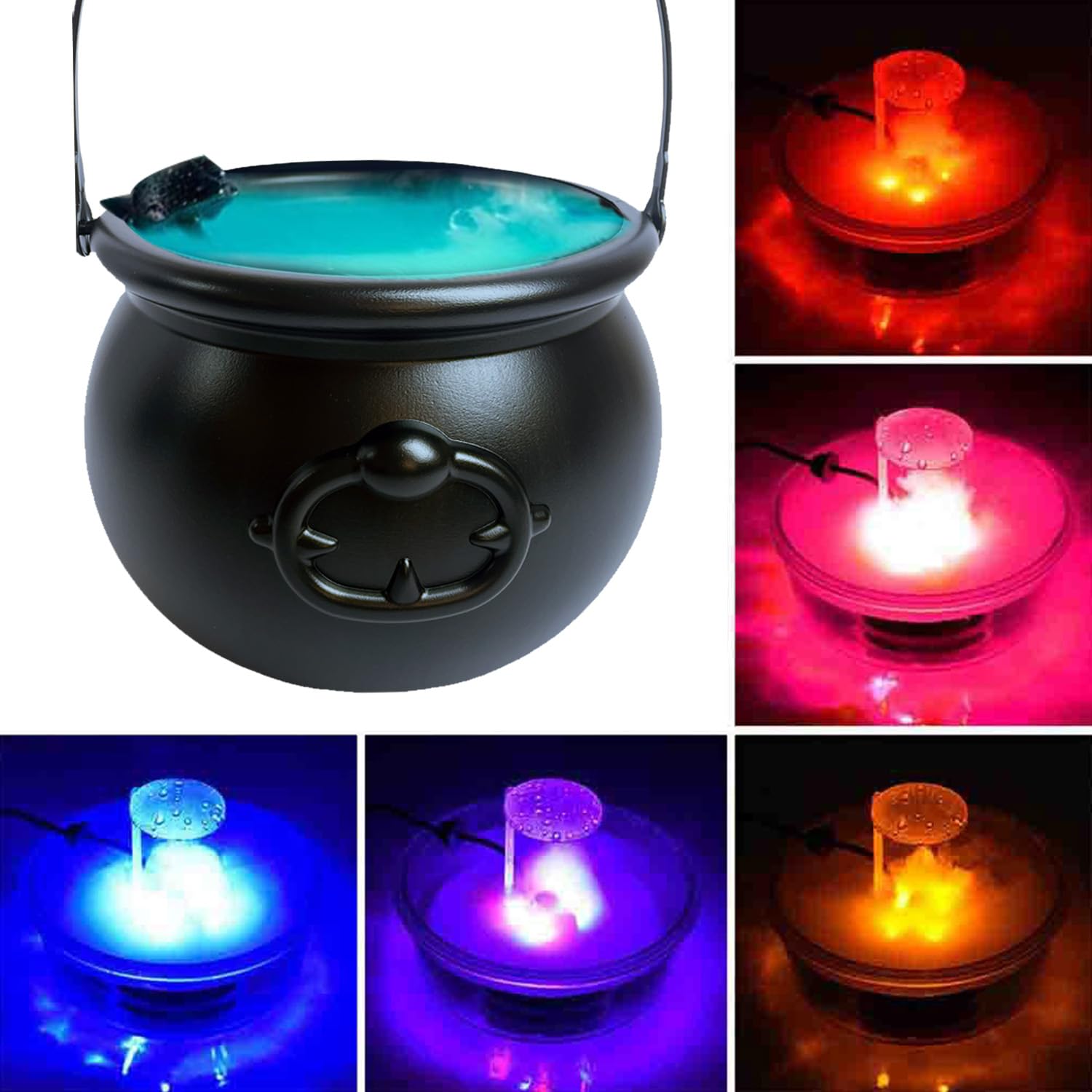 GALER Halloween Witches Cauldron, Black Cauldron Pot Fog Maker, LED ...