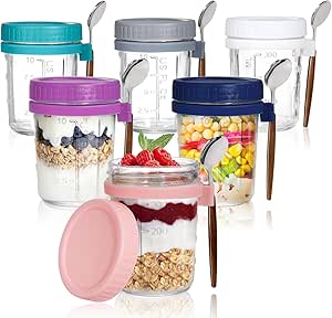 Amazon.com: Pumtus 6 Pack Overnight Oats Container with Lid and Spoon, 16 OZ Airtight Glass ...