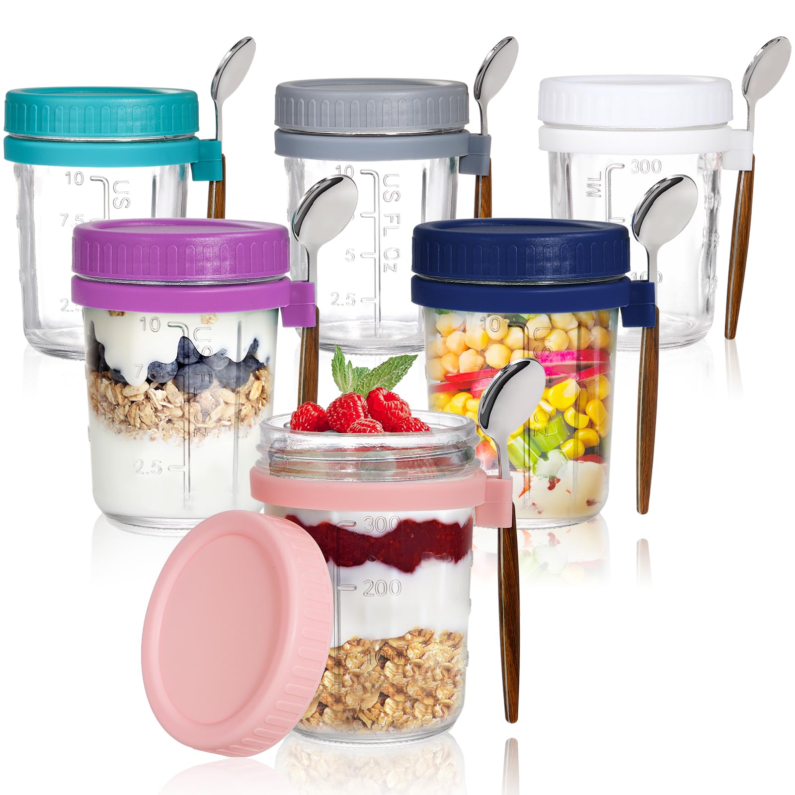 Amazon.com: Pumtus 6 Pack Overnight Oats Container with Lid and Spoon ...