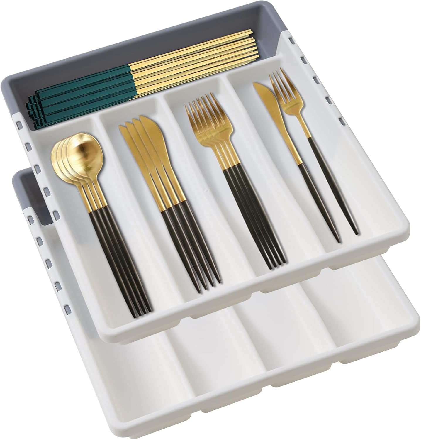 Gucass 2Pcs Range Couverts pour Tiroir, Réglable Plateau d'Ustensiles ...