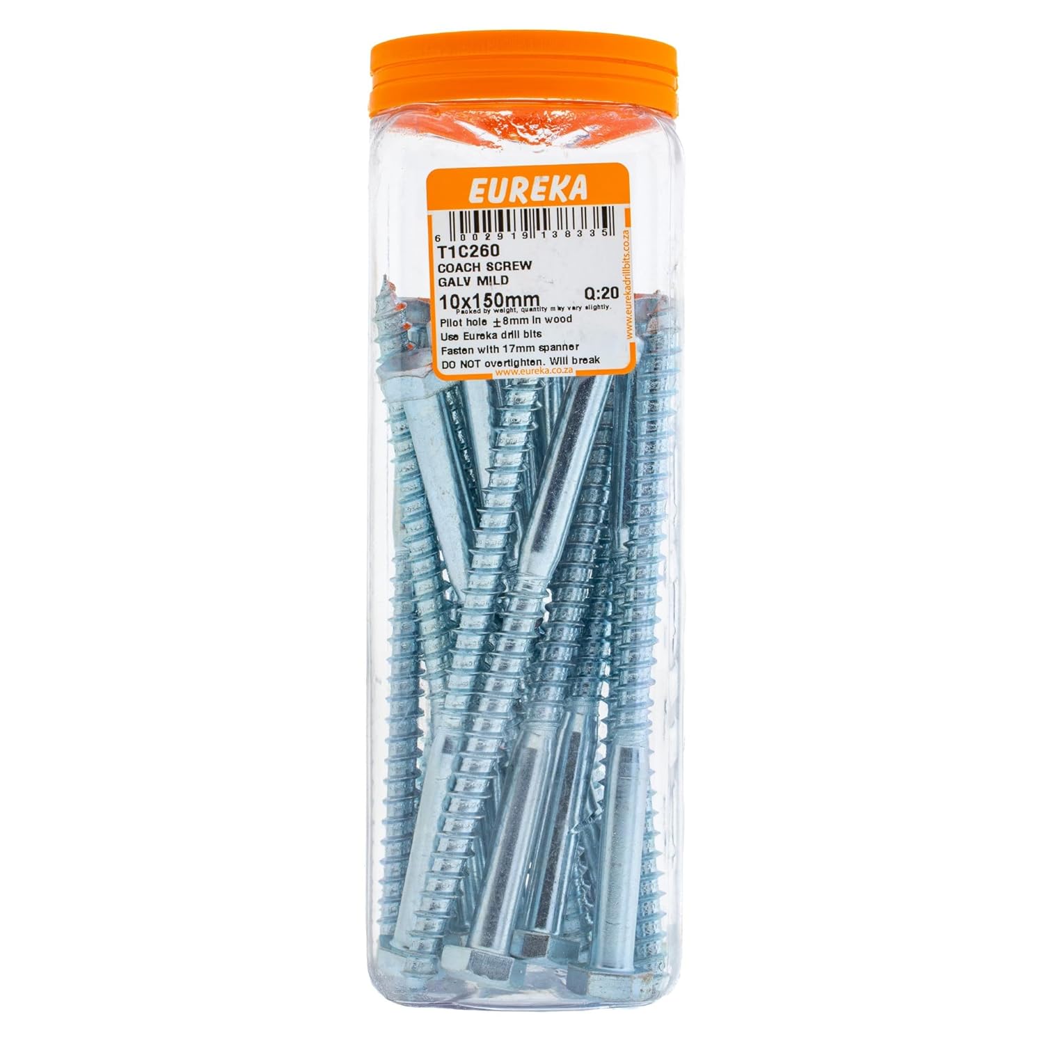 Eureka Mild Steel Galvanised Finish Coach Screws 20-Piece Set, 10 mm x ...