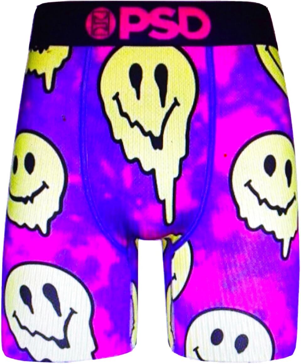 PSD MENS SMILEY DRIPPED BOXER BRIEF PURPLE L at Amazon Men’s Clothing store
