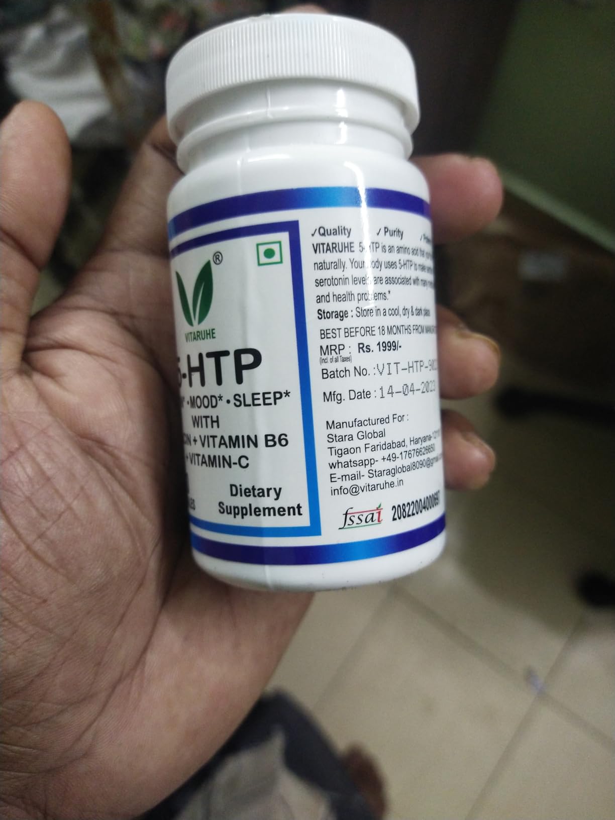 Buy VITARUHE® 5-HTP Plus Formula 200 Mg for Mood, Stress, and Sleep ...