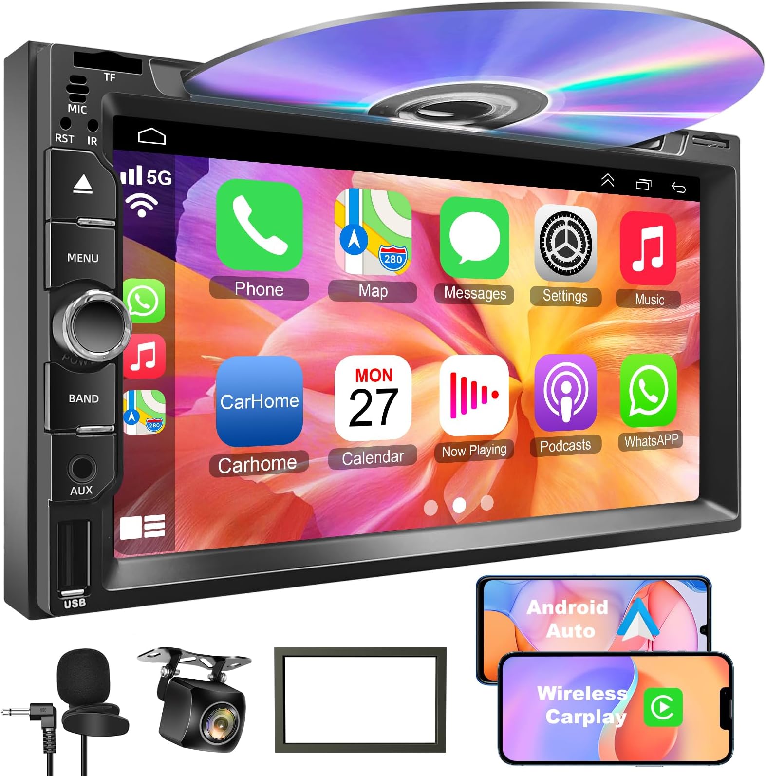 Amazon.com: Double Din Car Stereo with CD/DVD Player, 7-Inch Touch Screen, Bluetooth 5.2 ...