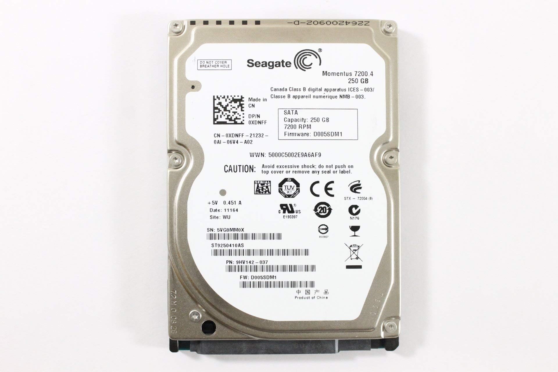 Amazon.com: Dell XDNFF ST9250410AS 2.5" SATA 250GB 7200 3.0 Gb/s ...