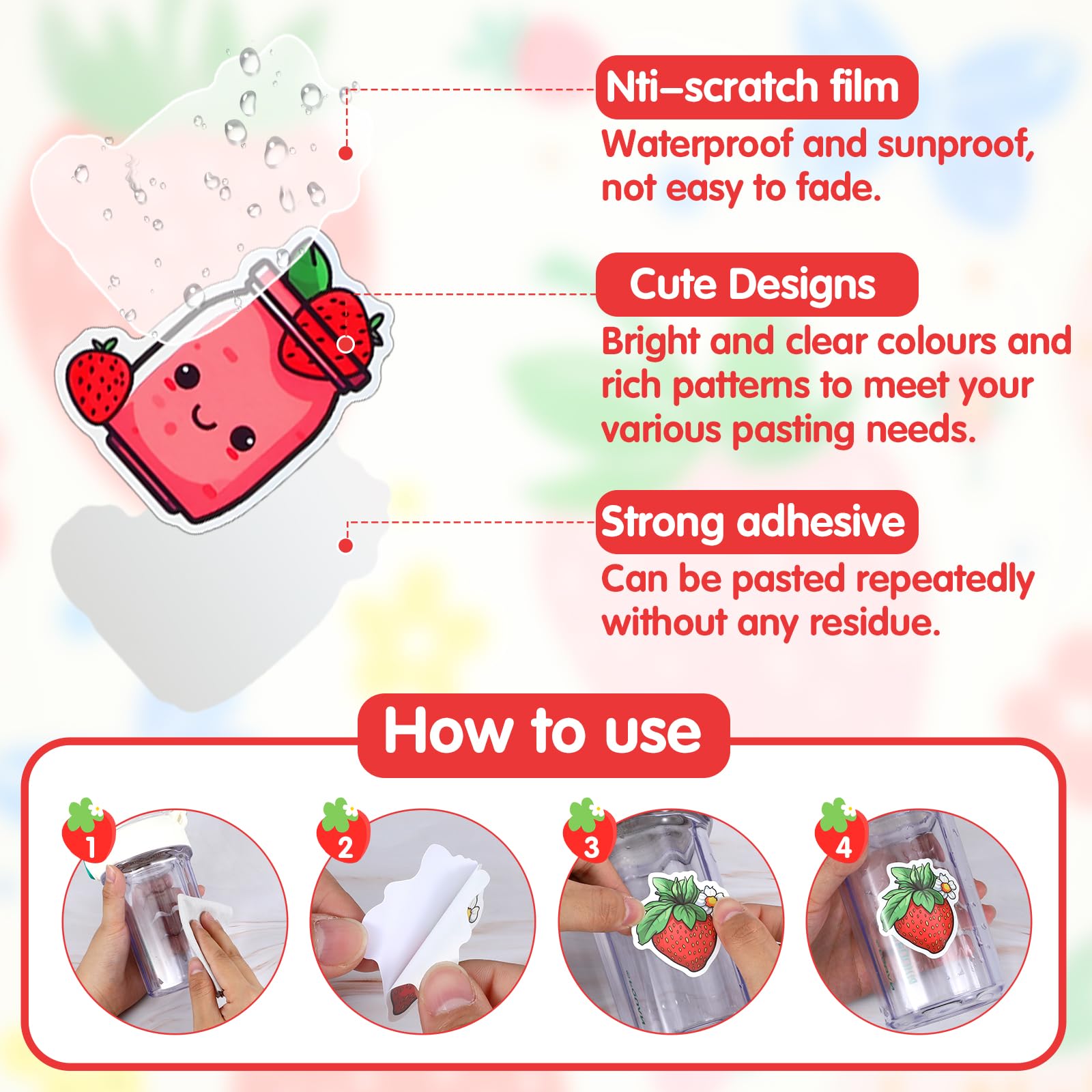 Snapklik.com : 100PCS Cute Strawberry Stickers, Strawberry Shortcake ...