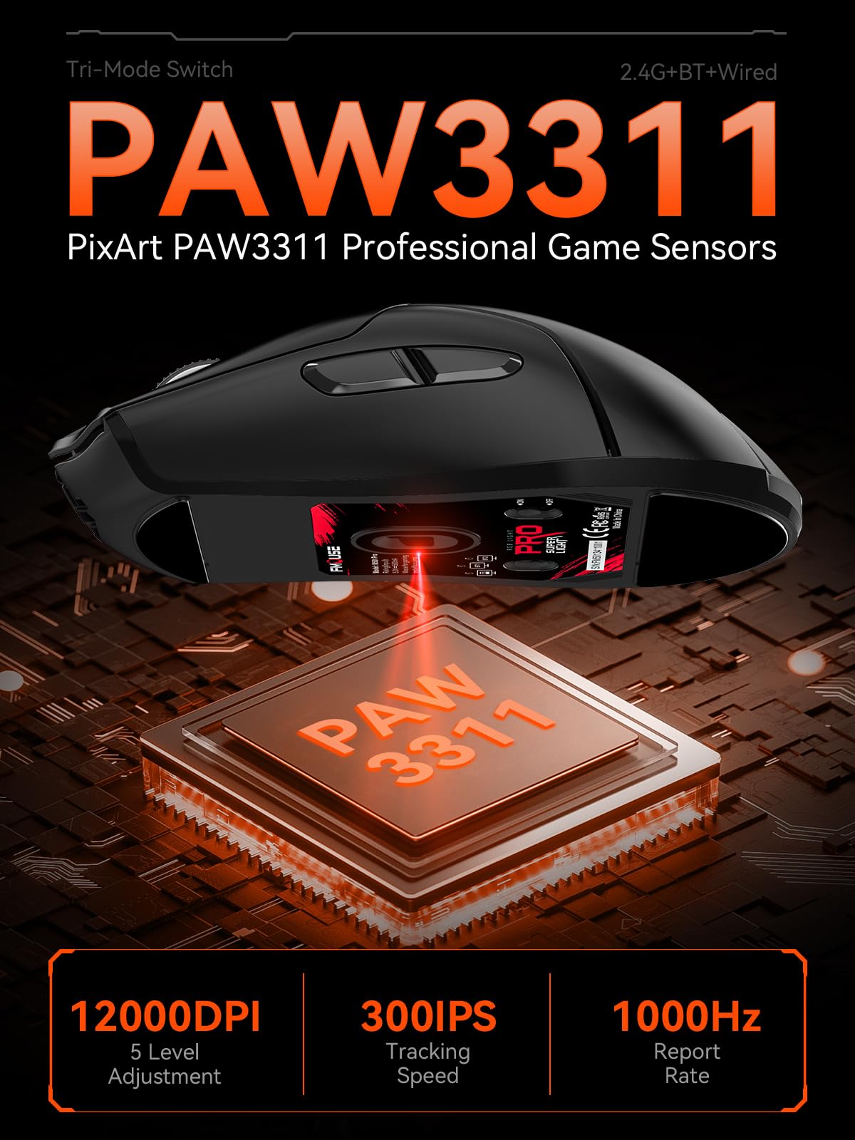 Snapklik.com : FMOUSE Wireless Gaming Mouse, PAW3311 Sensor, 12,000 DPI ...