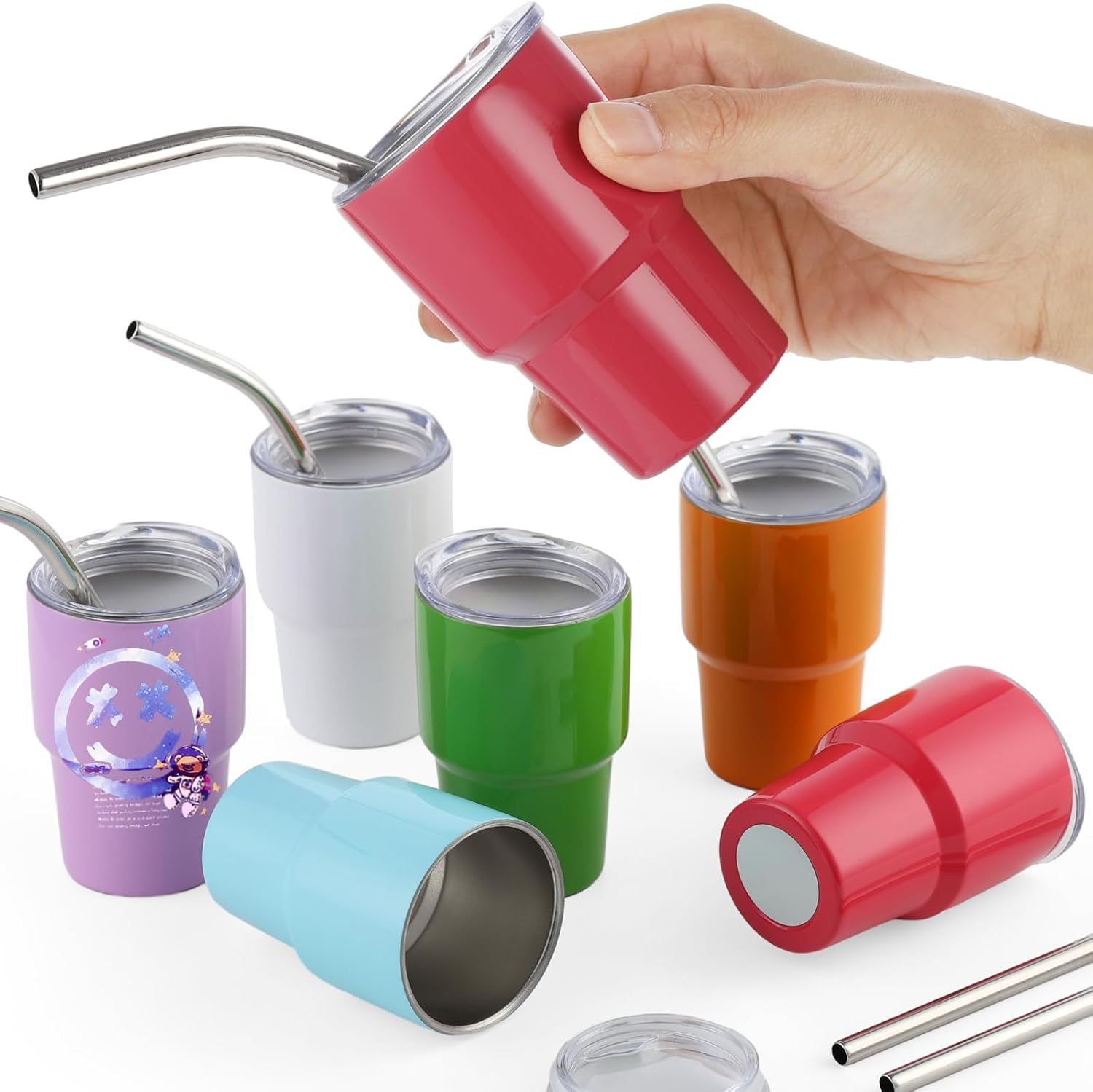 Amazon.com | 6 PCS Mini Tumbler with Straw and Lid, 3oz Stainless Steel ...