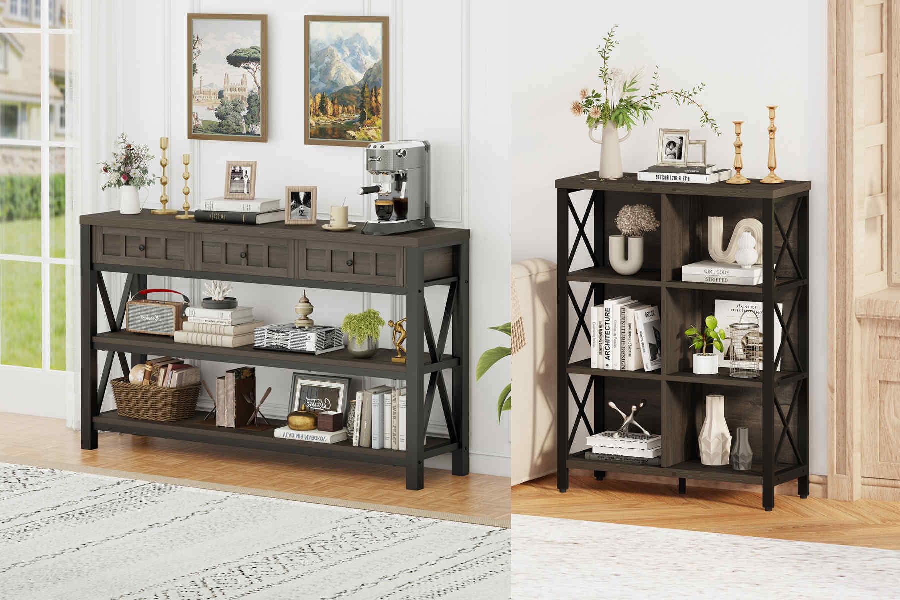 Amazon.com: FATORRI Console Table with Drawers and 6 Cube Storage ...