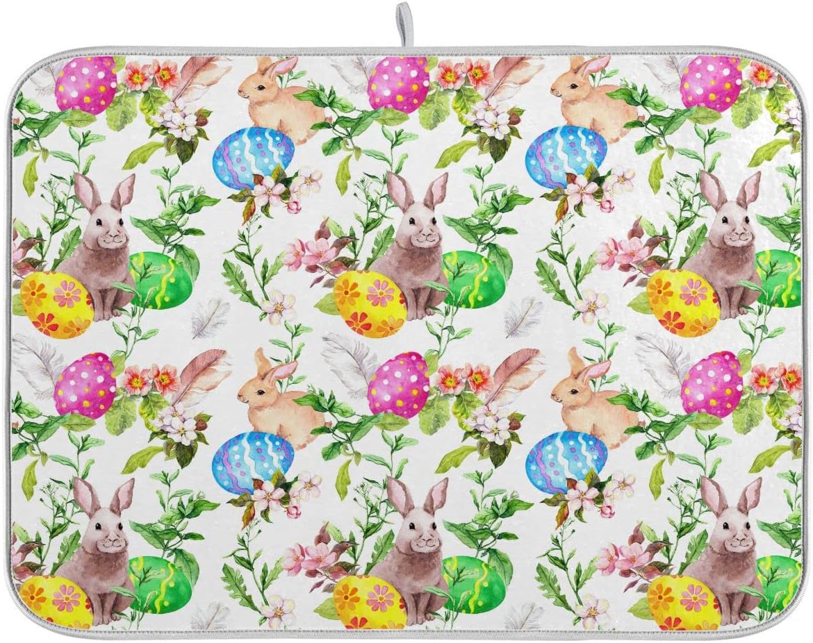Amazon.com: Easter Dish Drying Mat: Colorful Eggs with Vibrant Flower ...