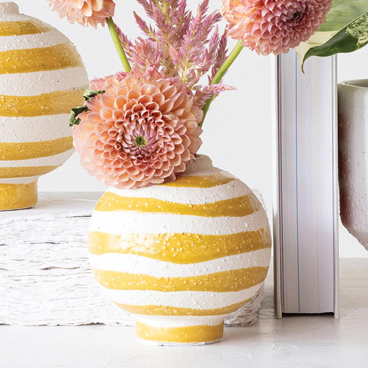 Amazon.com: Creative Co-Op Striped Stoneware Vase with Sphere Shape and ...