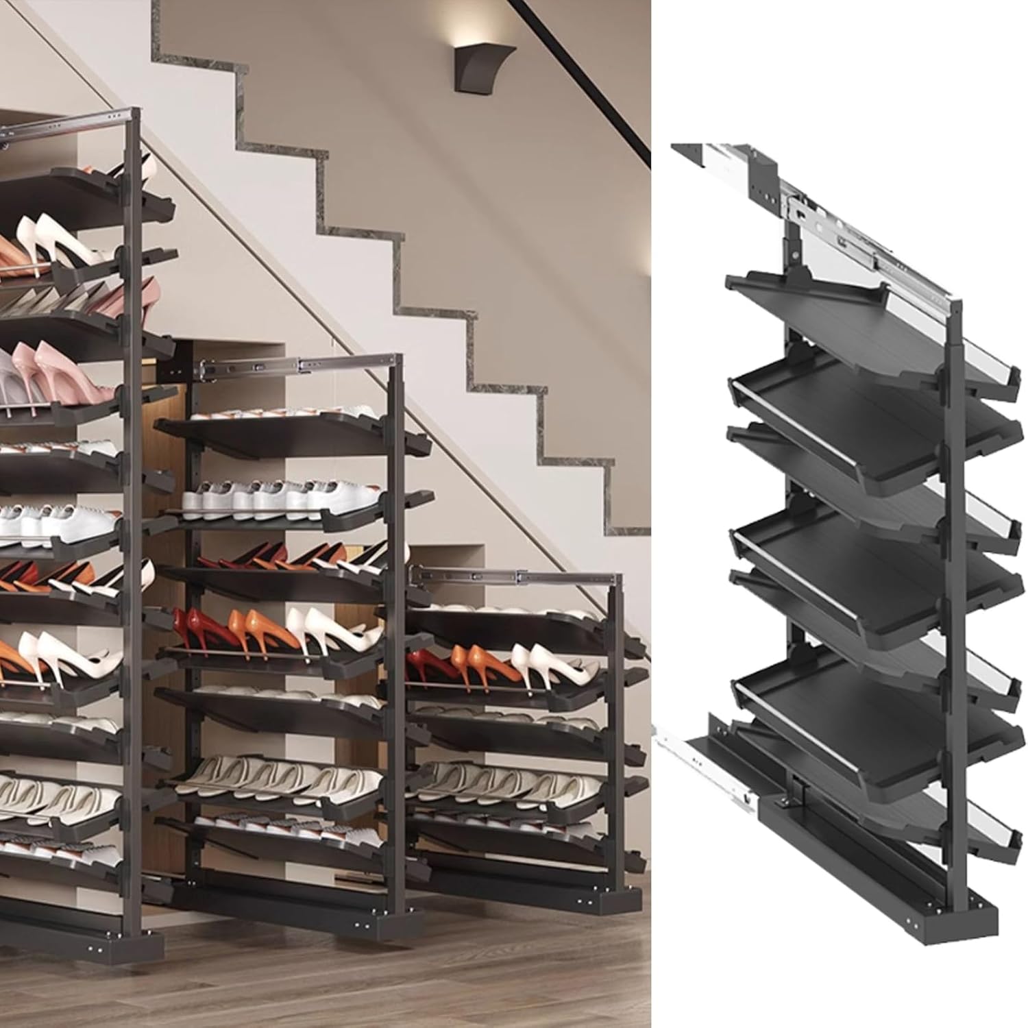 Pull-Out Shoe Rack Organizer, Adjustable Height Retractable Metal ...