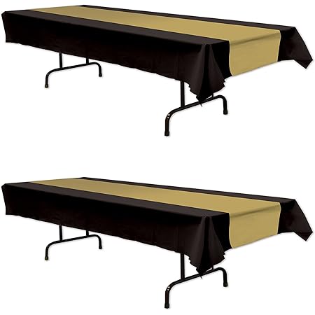Amazon.com: Beistle Black & Gold Striped Tablecovers, 54” x 108”, 2 Pieces – Plastic Table Cloth ...