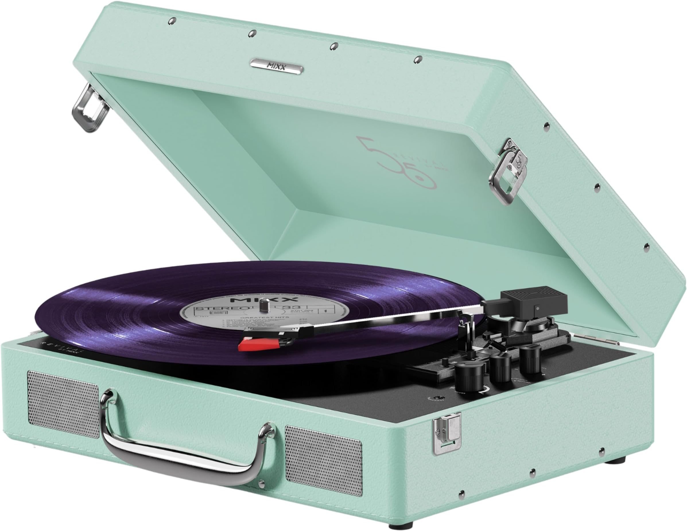 Mixx Revival 55 RetroStyle Portable Suitcase Vinyl Record Player with ...