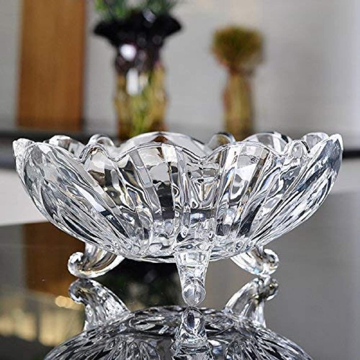 Housetronics Large Glass Crystal Clear Fruit Bowl Creative Footed ...
