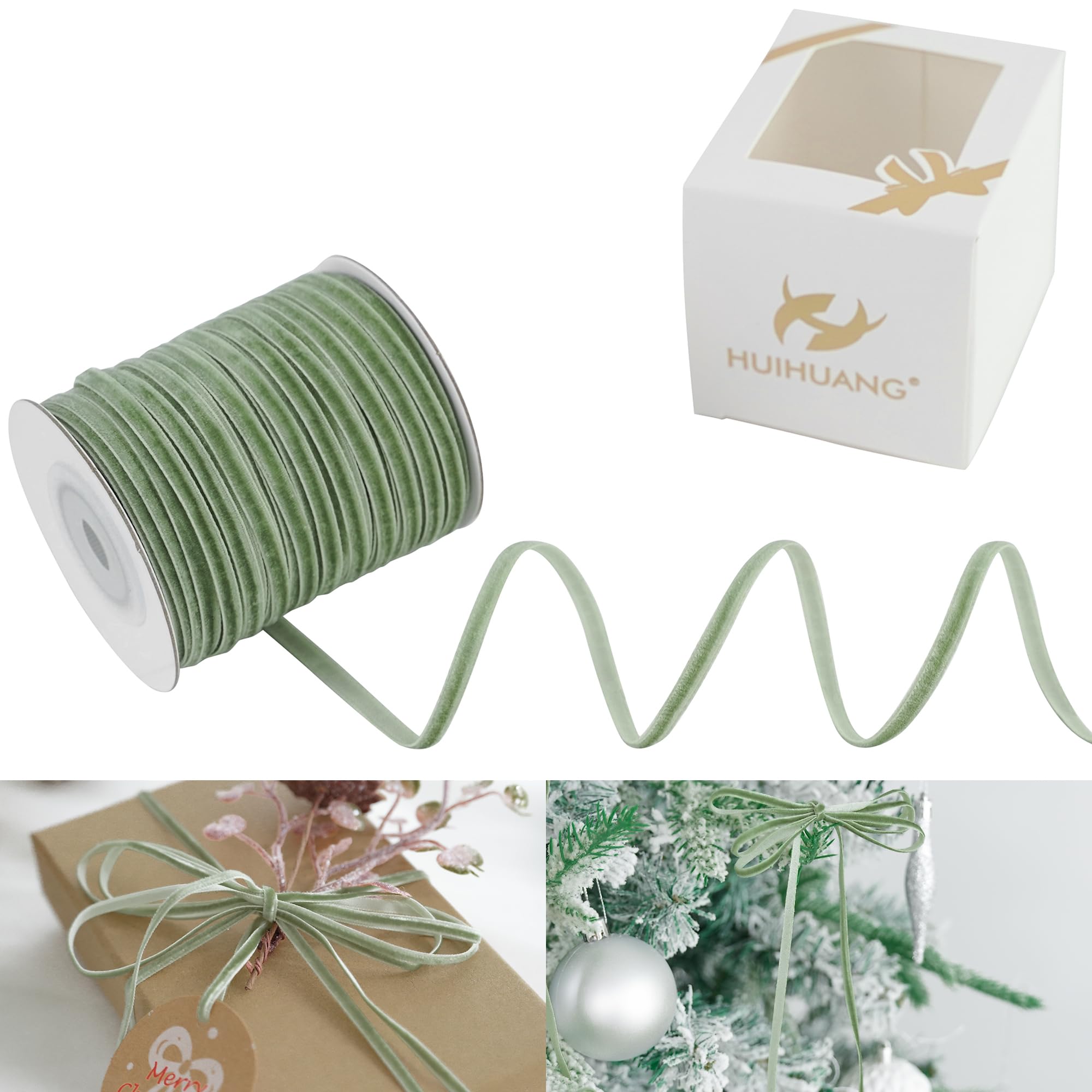 Amazon.com: HUIHUANG Sage Green Velvet Ribbon 1/8 inch x 50 Yards Thin ...