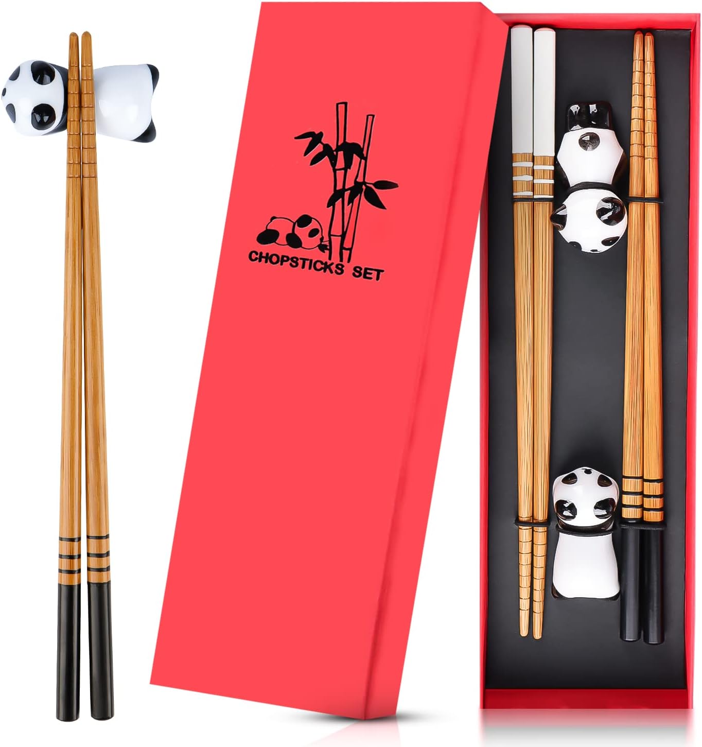 Panda Ceramic Chopsticks Holder, Bamboo Shape Alloy Chopsticks Gift Set ...