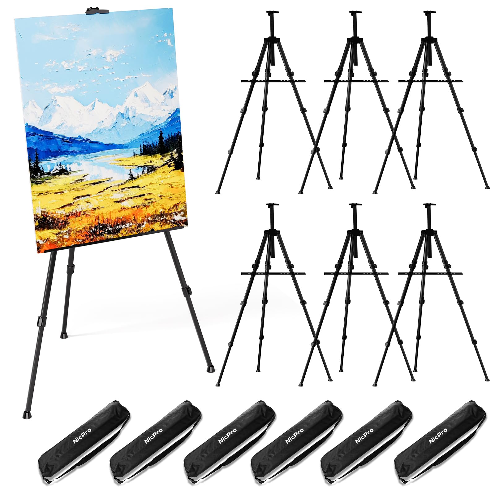 Nicpro 6 Pack Painting Easel for Display, Adjustable Height 17" to 66 ...