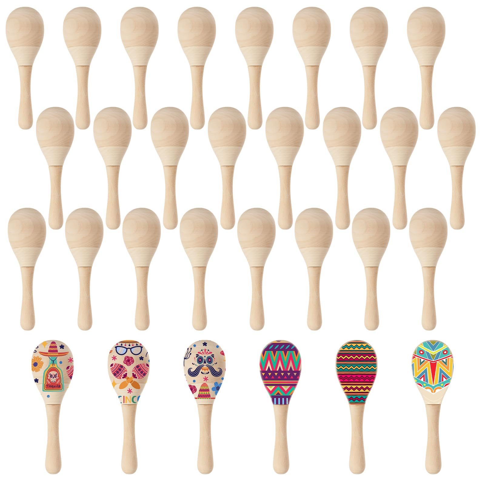 Snapklik.com : 30 PCS Mini Maracas Unfinished Wooden Maracas Bulk DIY ...