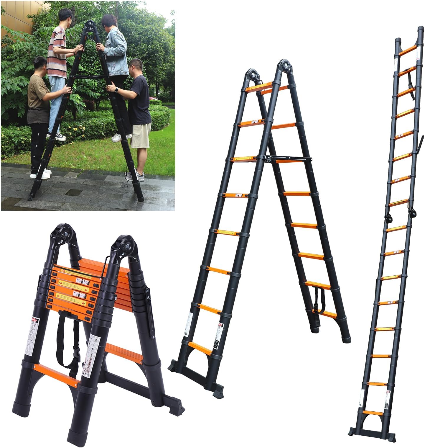 Telescoping Ladder 16 FT A Frame Aluminum Extension Ladder, Lightweight ...