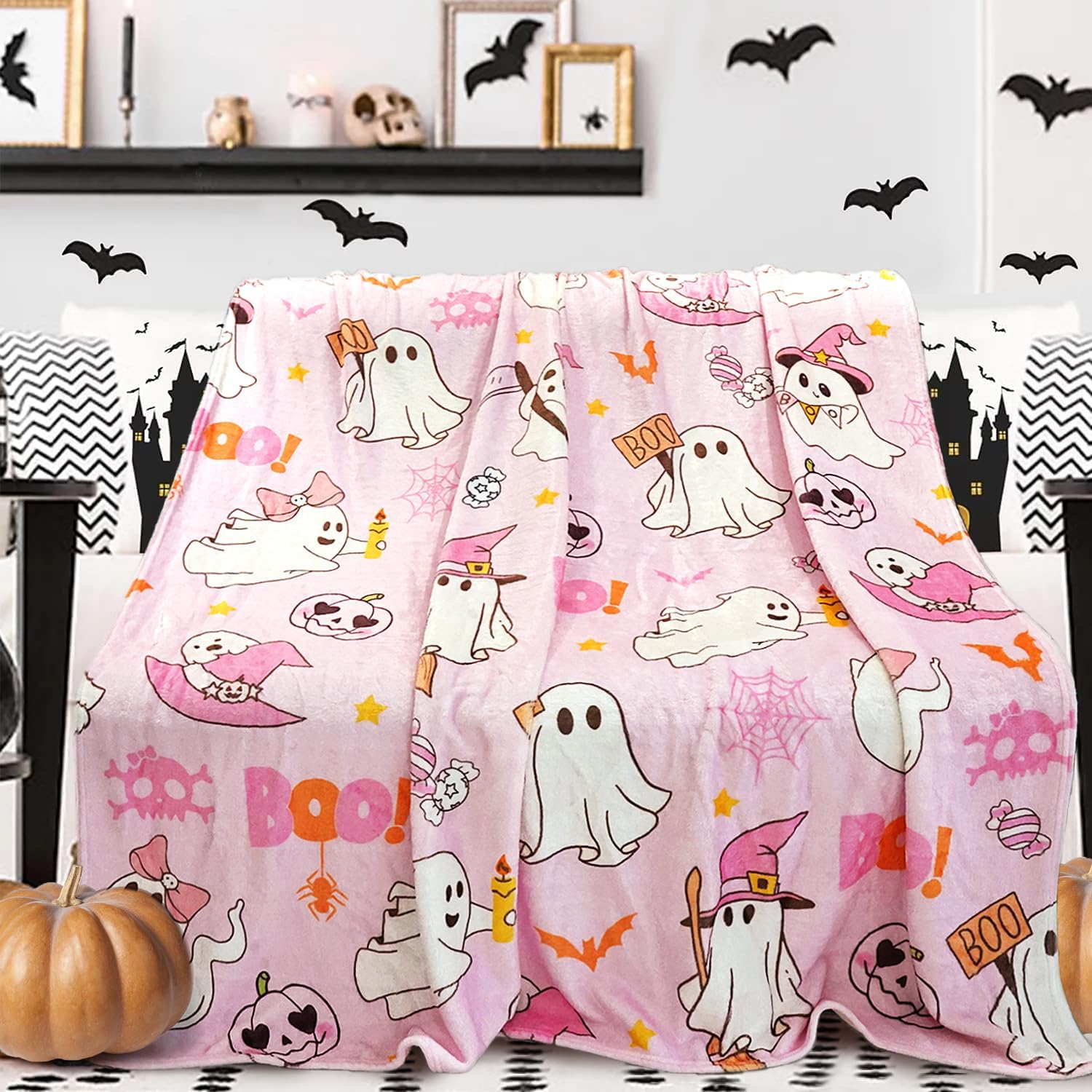 Amazon.com: Pink Halloween Blanket - Cute Halloween Blanket and Throw ...