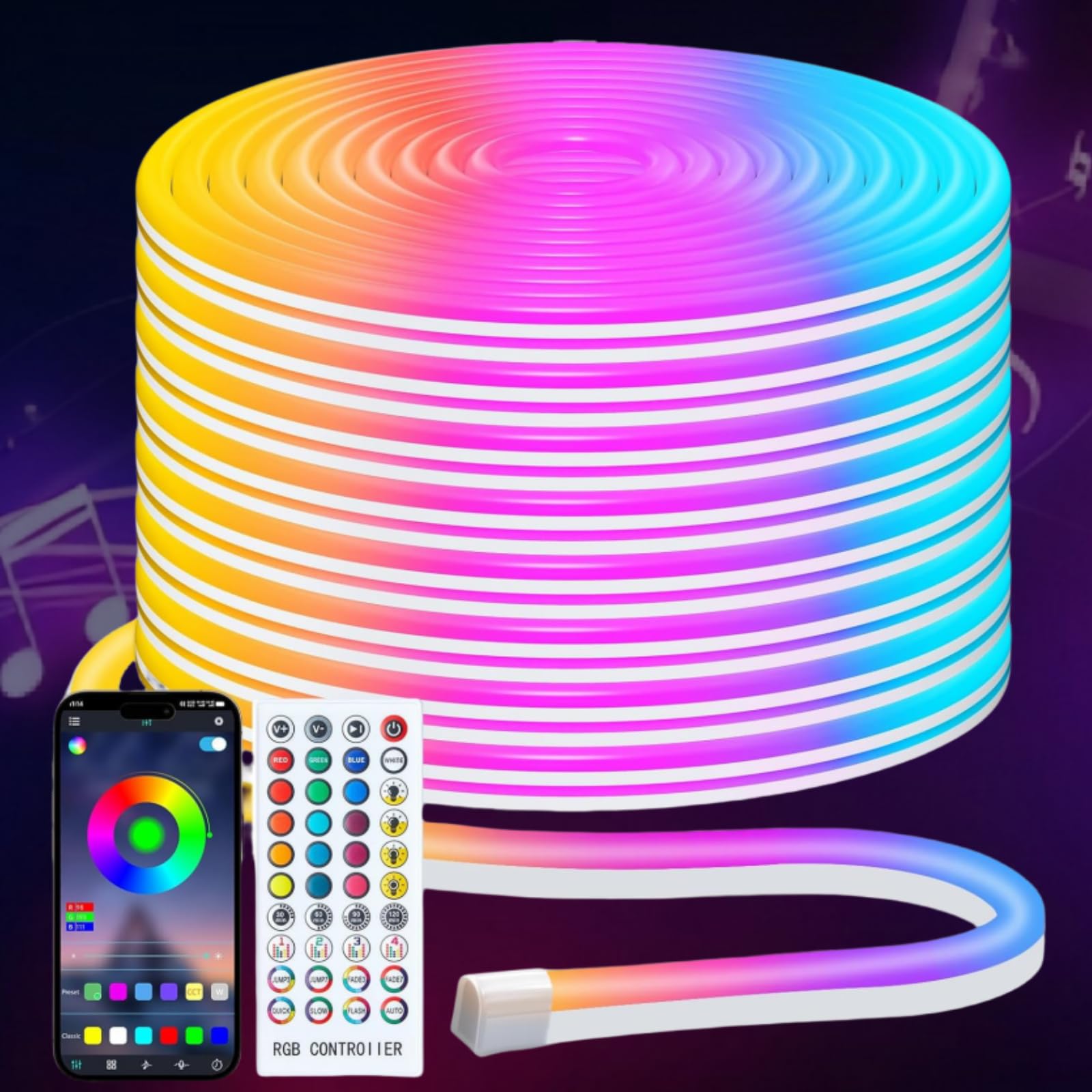 YRBOGJ 10M RGB Tira Neón - 720 LED Regulable de Tira, IP65 Impermeable ...