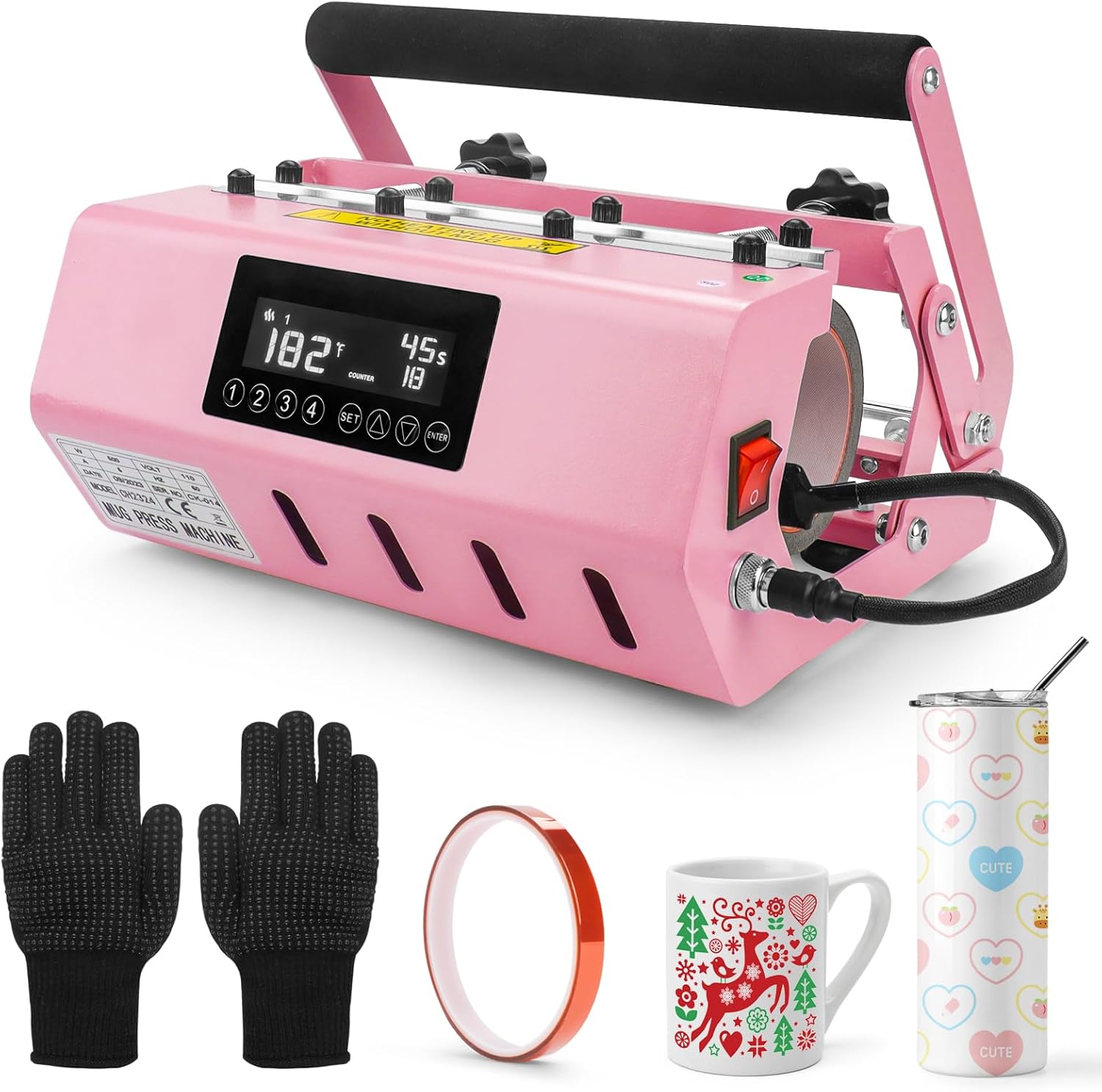 Amazon.com: Pink Tumbler Heat Press Machine Auto Sublimation Press Heat ...