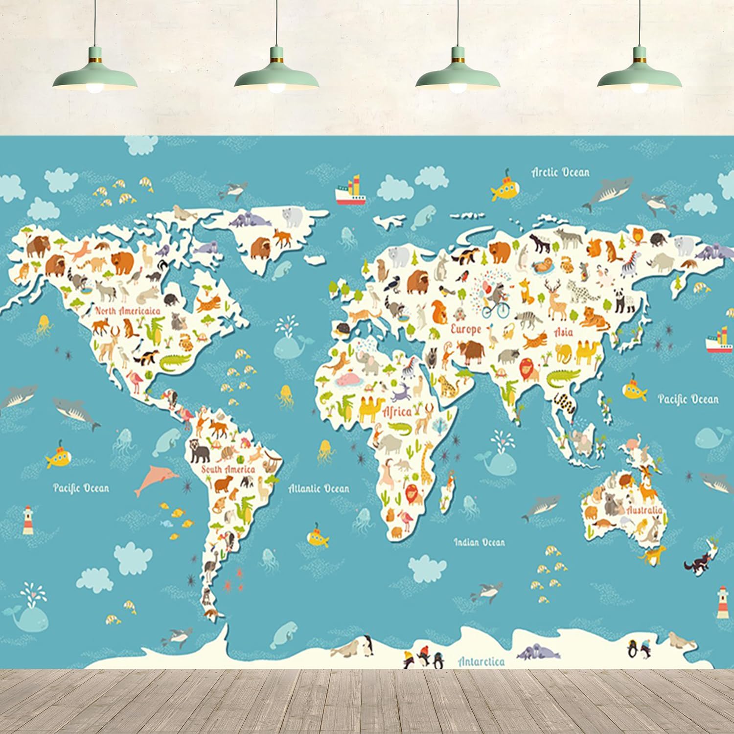 Amazon.com : 5x3ft Cartoon World Map Backdrop Continents Map Cute ...