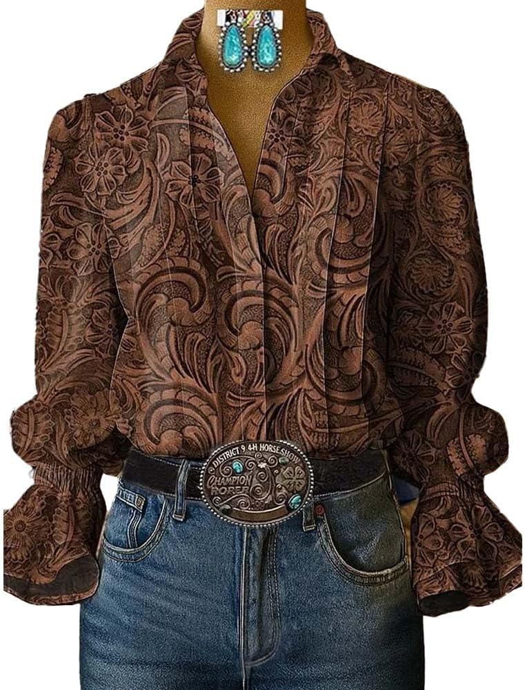 Amazon.com: Women's Vintage Western Floral Shirt Western Shirts for ...