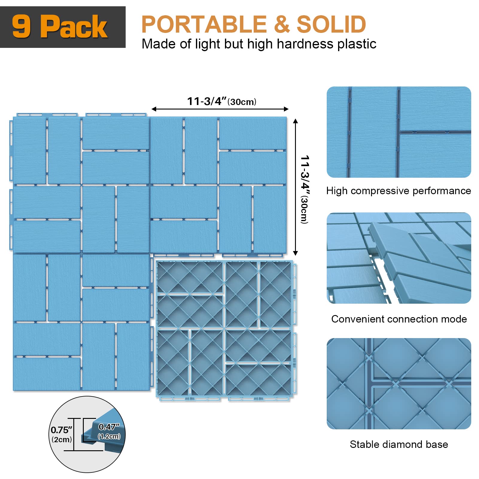 Snapklik.com : Plastic Interlocking Deck Tiles, 9 Pack Outdoor Patio ...