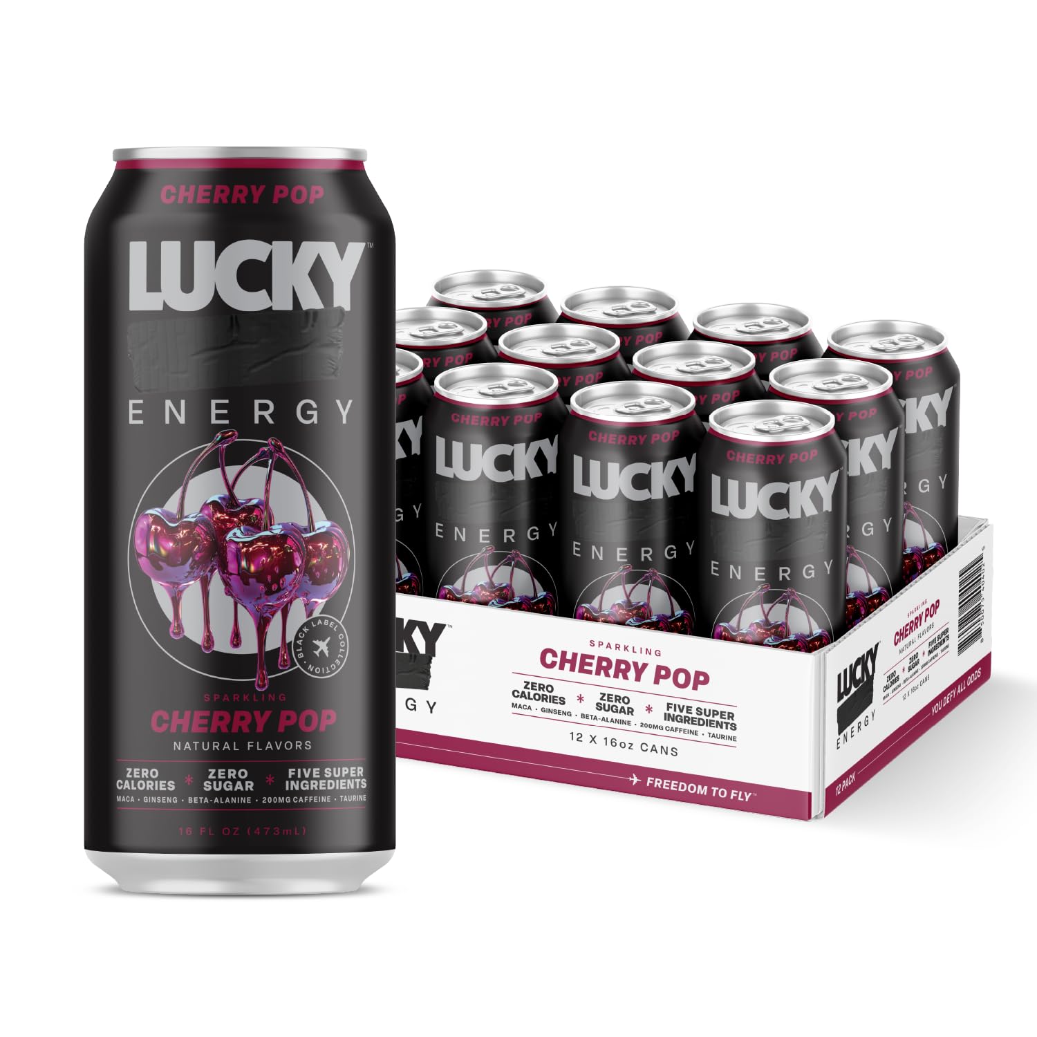 Amazon.com : Lucky Energy Sugar Free Energy Drinks, Cherry Pop, 16oz ...