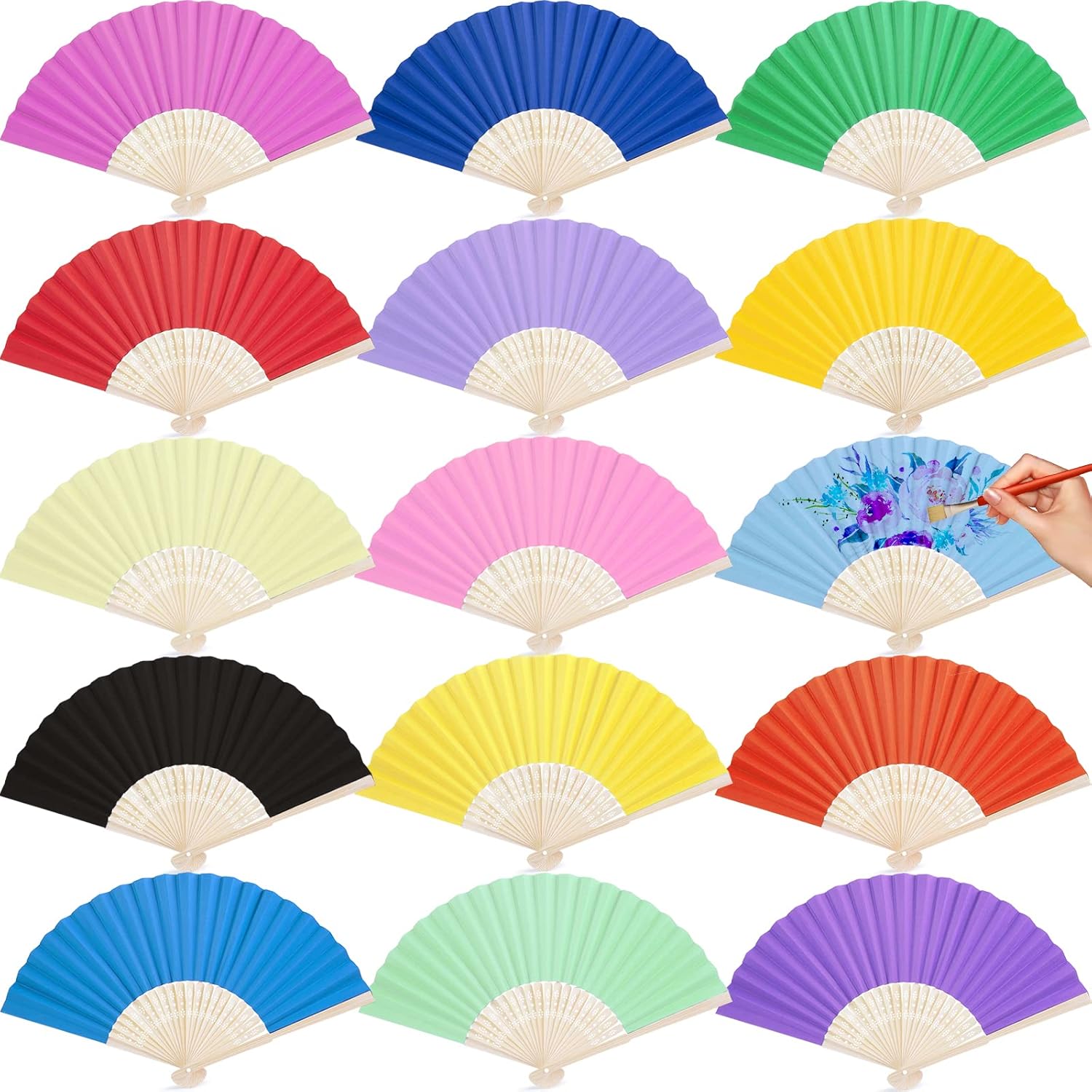 Amazon.com: DomeStar 15 Pcs Paper Folding Hand Fans, 8.3 Inch ...