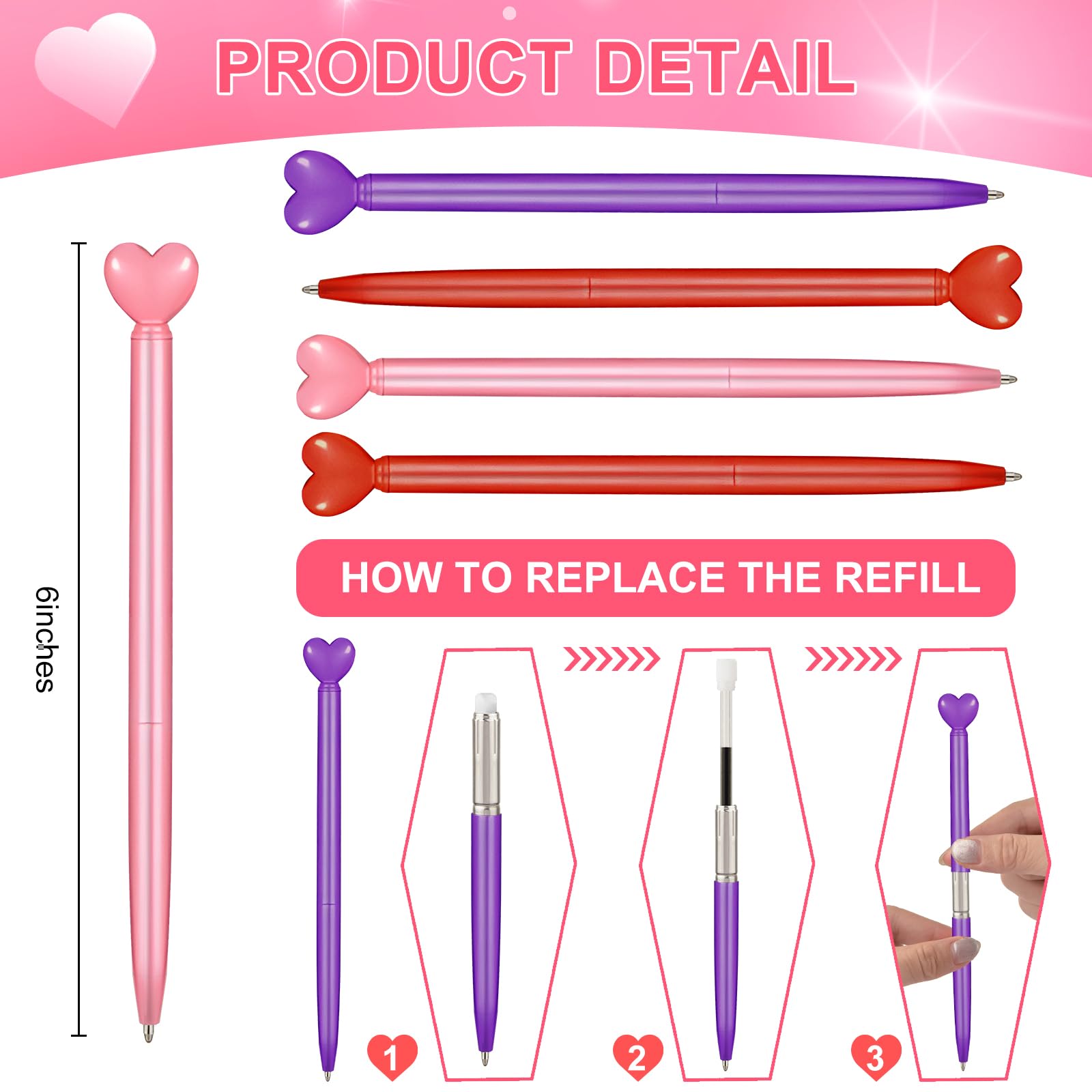Snapklik.com : 36 PCS Valentines Day Heart Shaped Ballpoint Pen Black ...