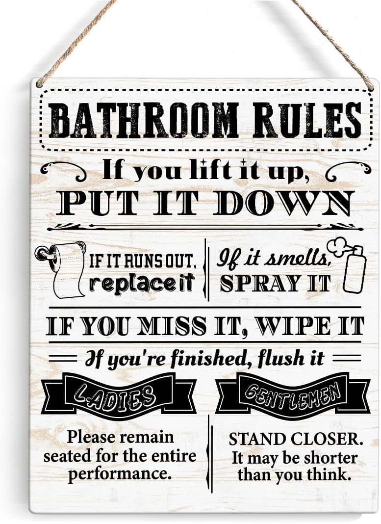 Amazon.com: Bathroom Rules Signs Wall Decor Rustic If You Miss It Wipe ...