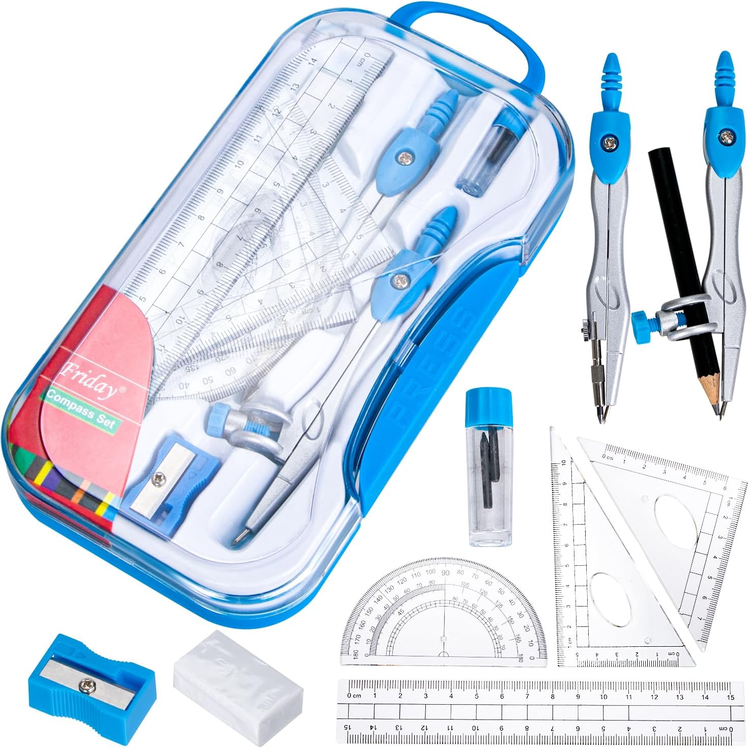 Acooruiteng Maths Set 10 Pieces Compass Maths Geometry Sets Protractor ...