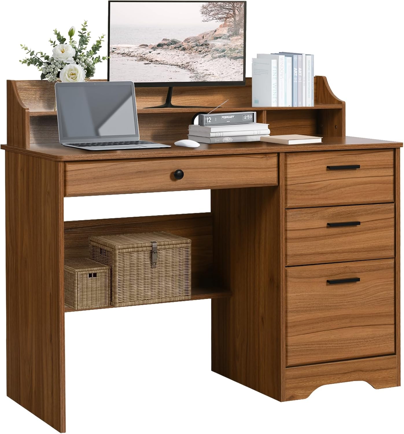 Amazon.com: Computer Desk with 4 Drawers and Storage, Small Office Desk ...