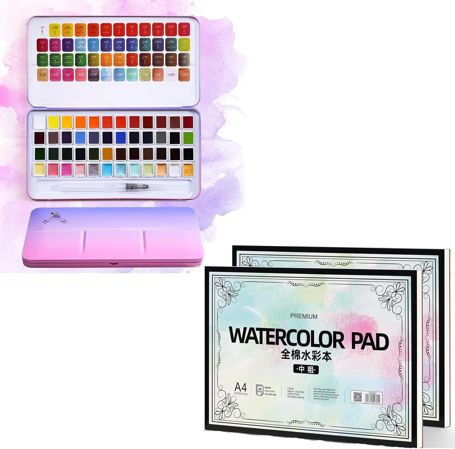 Amazon.com: MeiLiang Watercolor Paint Set, 48 Vivid Colors Includes12 ...