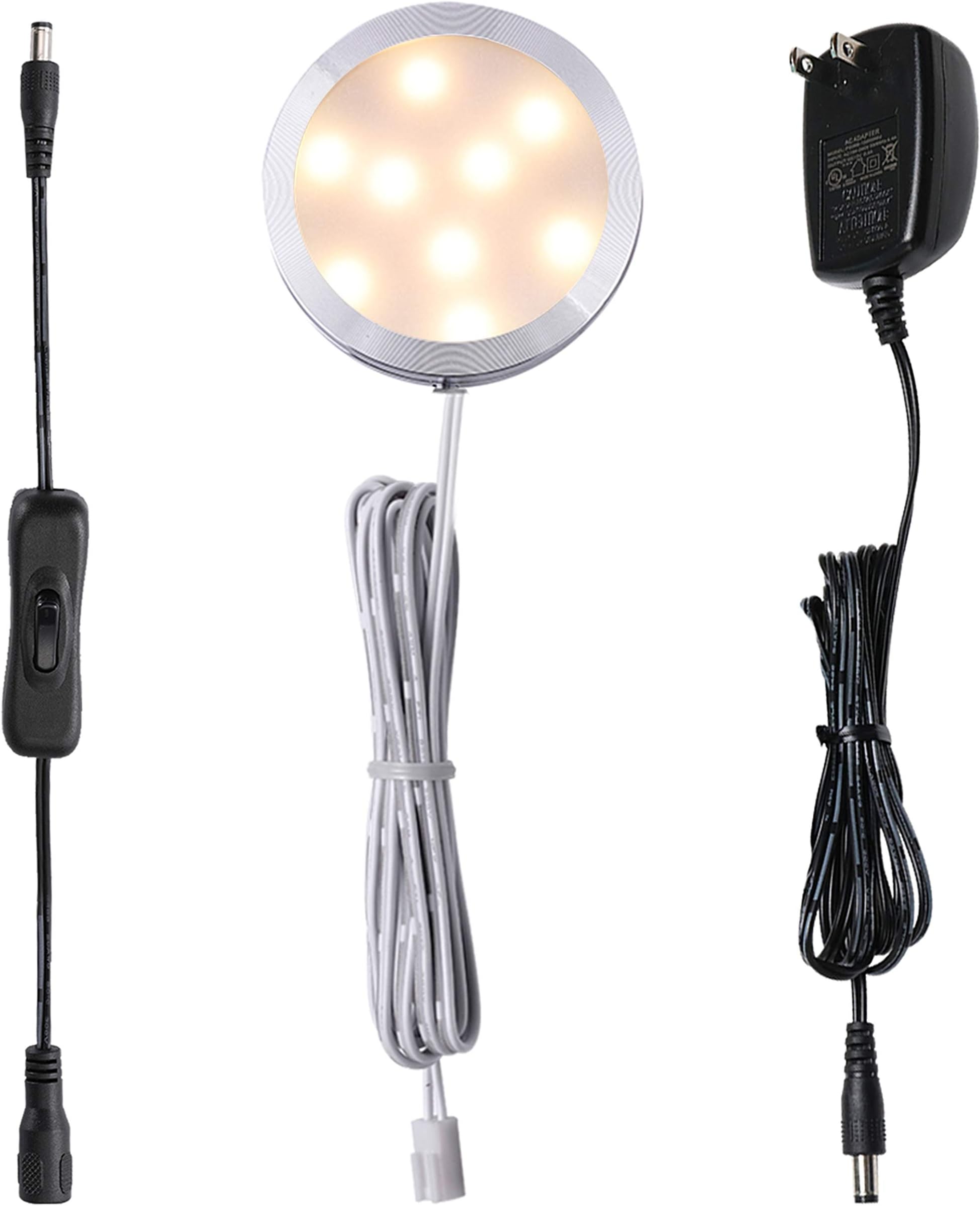 AIBOO 12V LED Under Cabinet Puck Lights Plug in, with Manual Switch ...