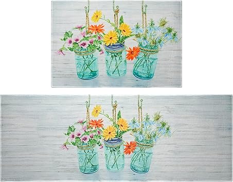 Amazon.com: Xsinufn Floral Farmhouse Kitchen Rugs Set 2 Piece Colorful ...