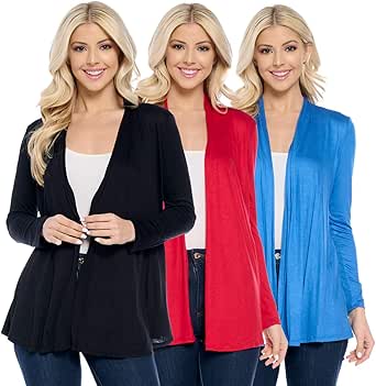 Isaac Liev Womens Cardigan Pack of 3 - Casual Lightweight Long Sleeve ...