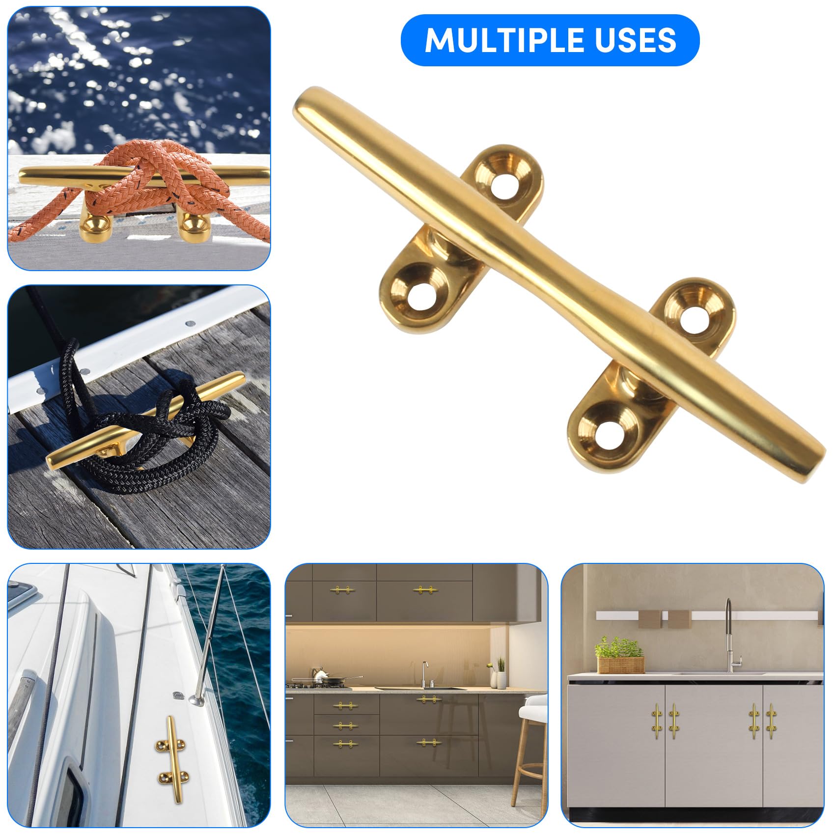 Snapklik.com : Boat Cleat, Brass Color Dock Cleats 4 Inch, 316 ...