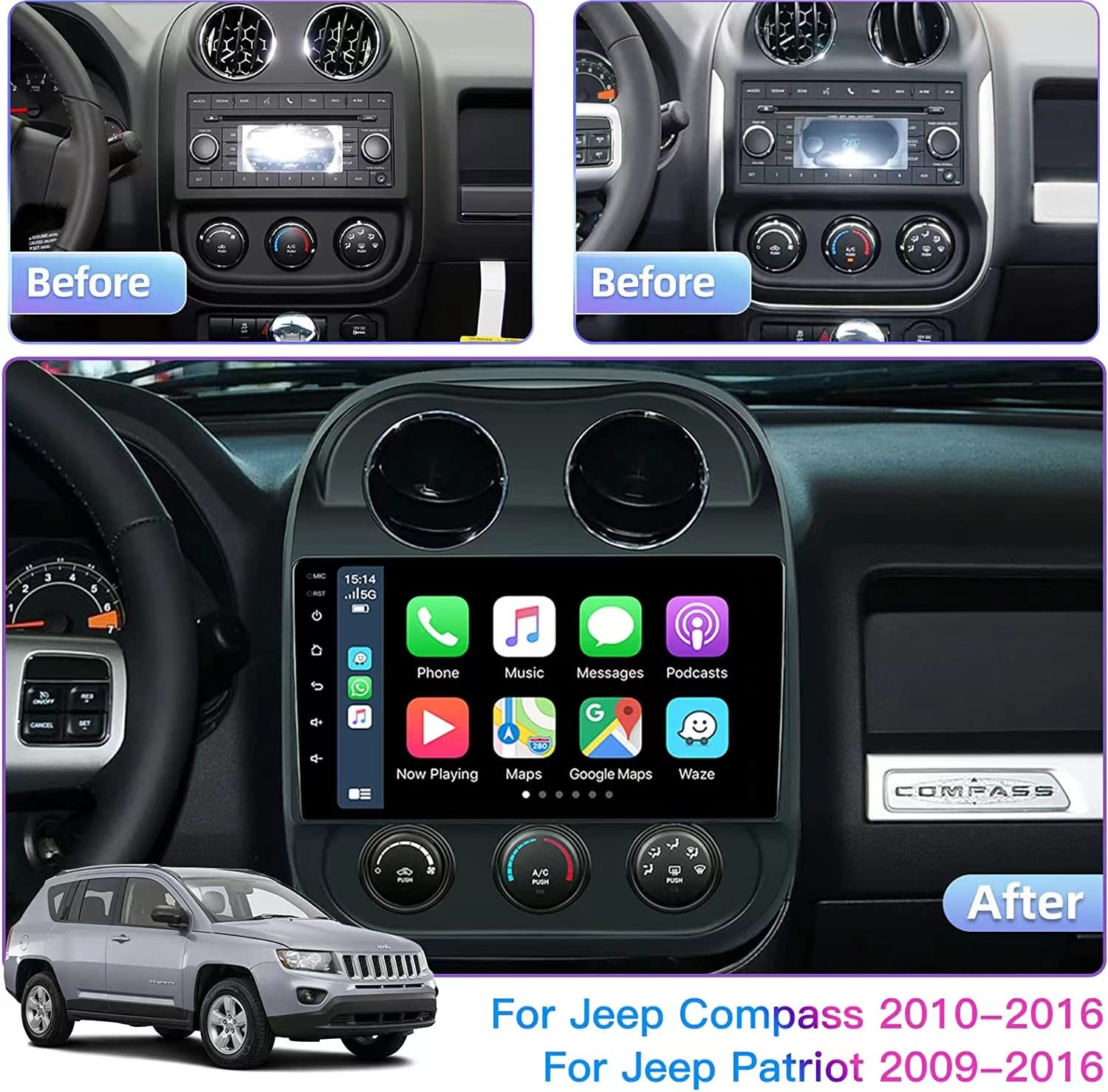 Snapklik.com : 4G+32G Android 13 5GWIFI Car Radio Stereo For Jeep ...