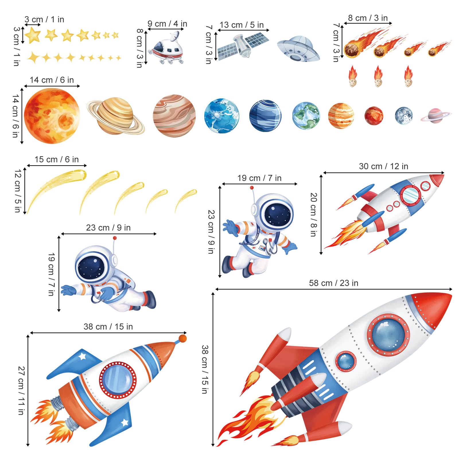 wondever Outer Space Rockets Wall Stickers Planets Star Spacecraft ...