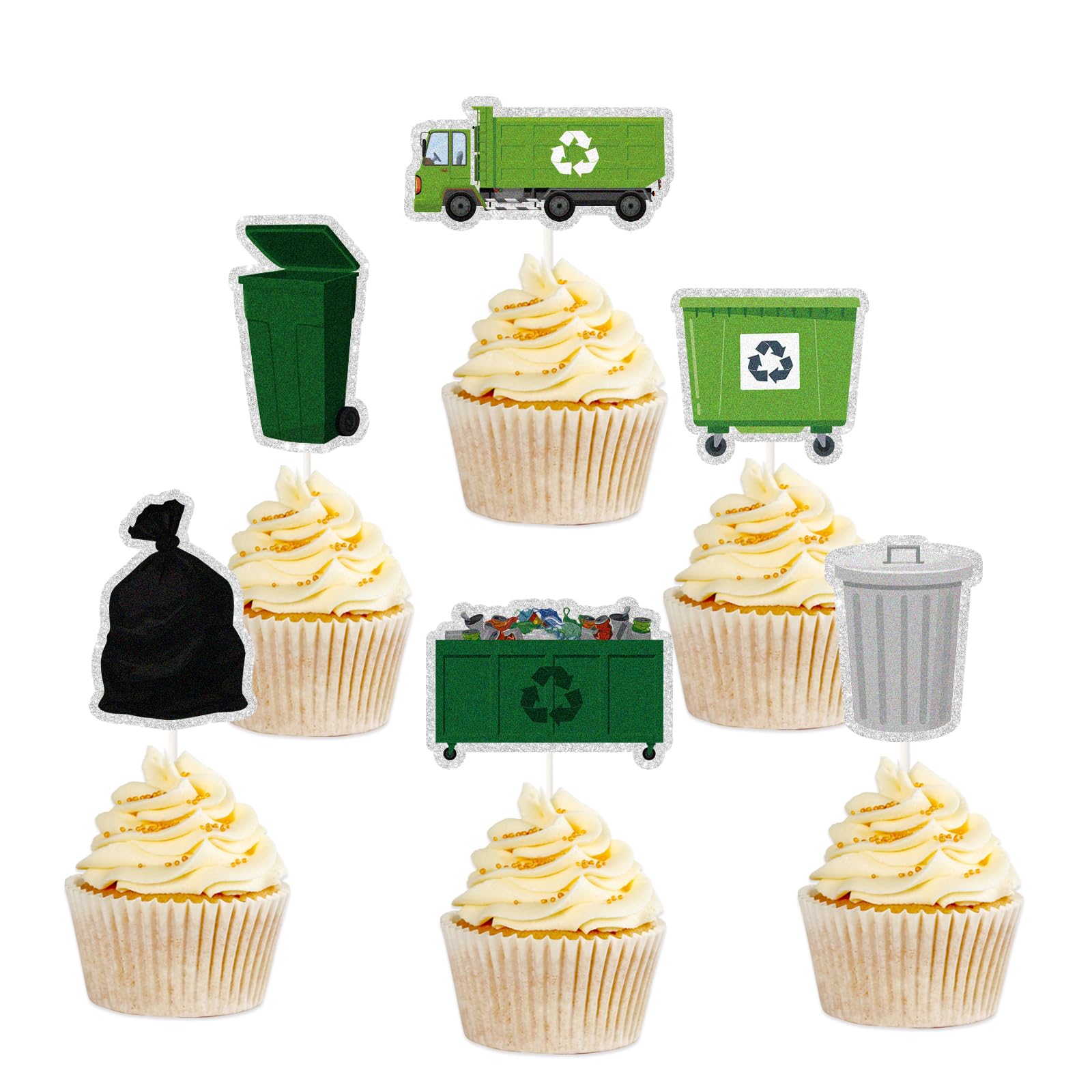 Amazon.com: Garbage Truck And Trash Can Cupcake Topper,Garbage Truck ...