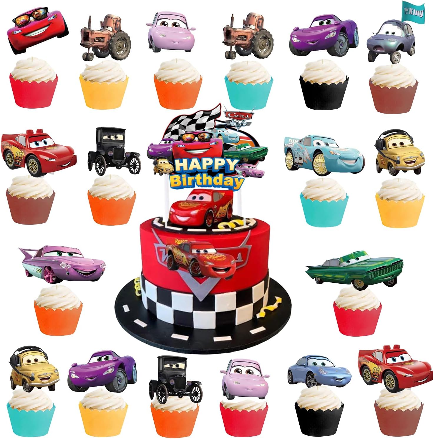 Amazon.com: 25 pcs the Cars Cake Topper car Cupcake Toppers cake ...