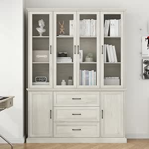 Amazon.com: Hitow 61" W Bookcase with 4 Glass Doors, Modern Display ...