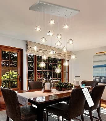 HAIXIANG Brushed Nickel Rectangular Chandeliers for Living Dining Room ...